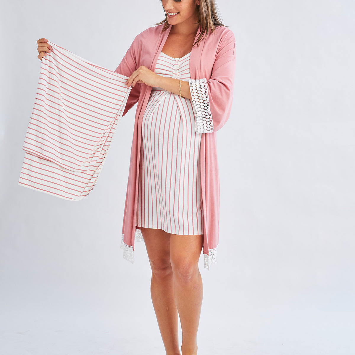 3-Piece Maternity Hospital Pack Set: Nursing nightie + Robe + Baby wra ...