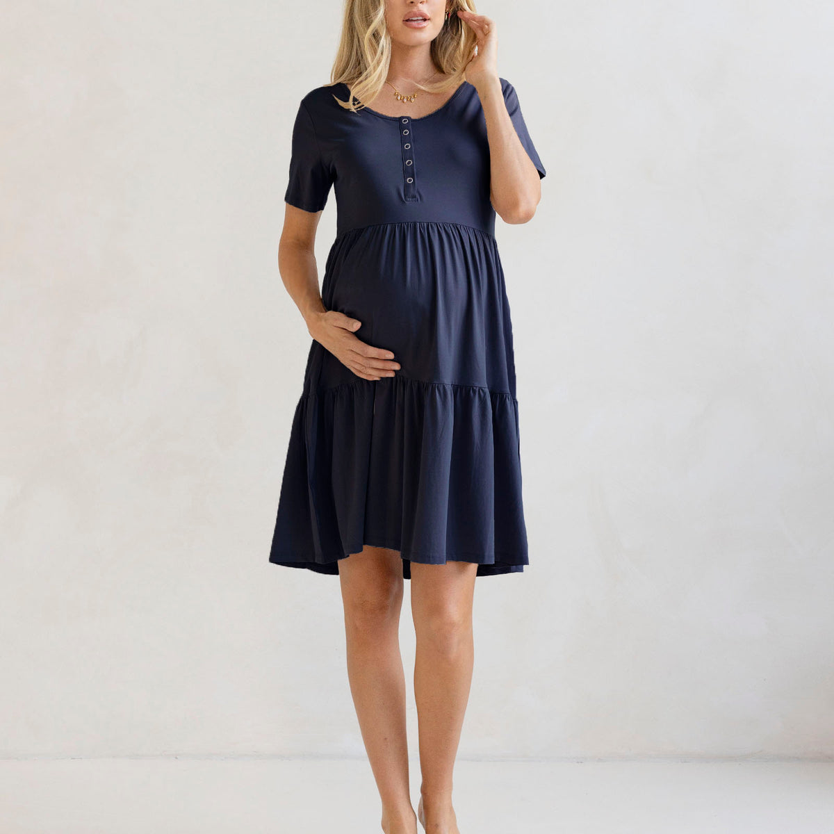 Tiered Navy Maternity Dress for Work or Casual – Angel Maternity USA