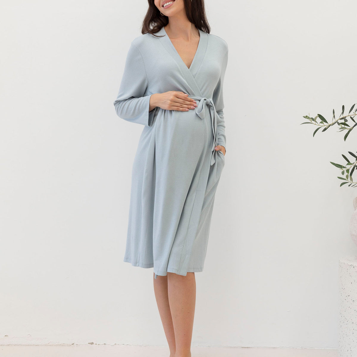 Grace Maternity Robe in Sage Green > Bamboo/Cotton – Angel Maternity USA