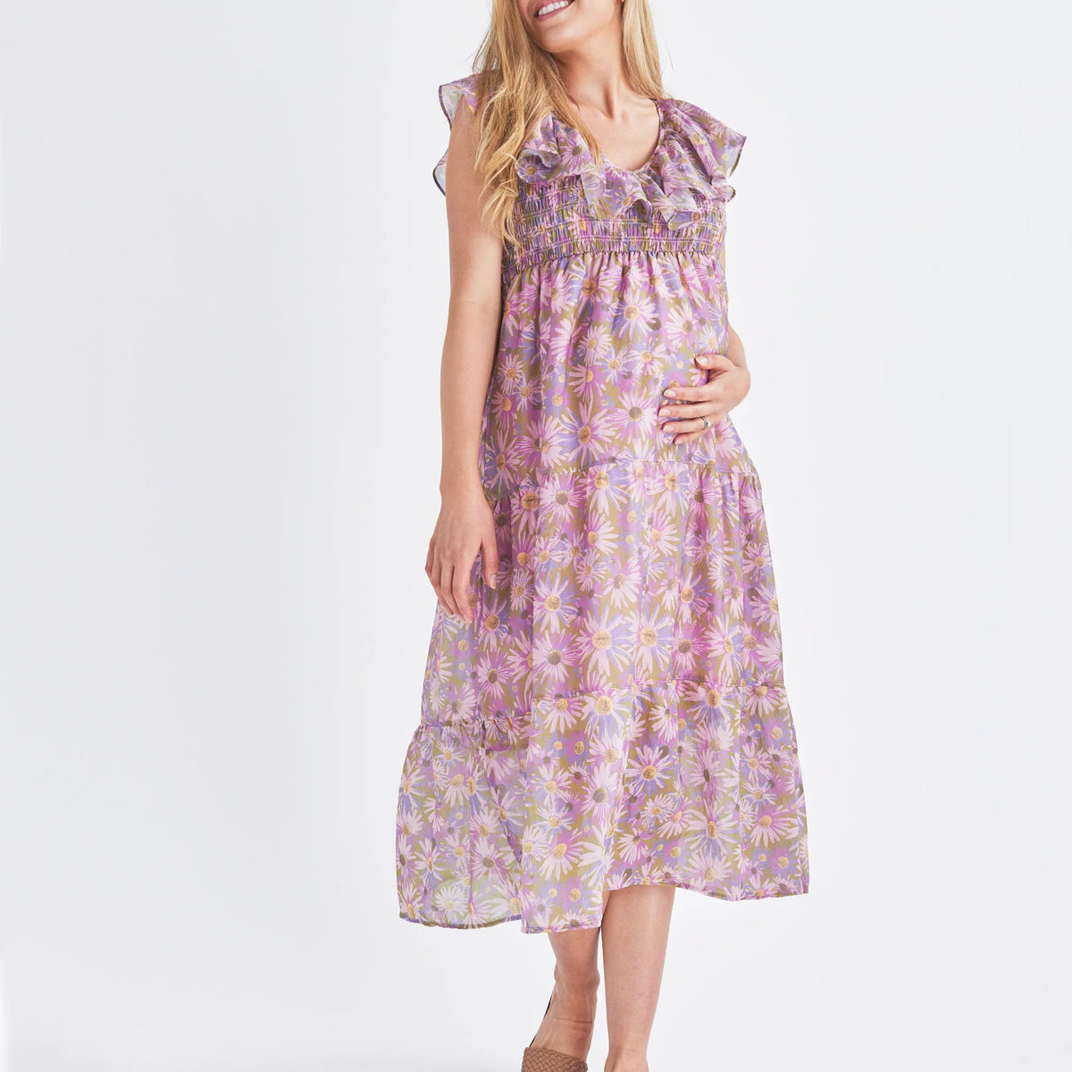 Daphne Reversible Floral Maternity Baby Shower Dress in Lilac – Angel ...
