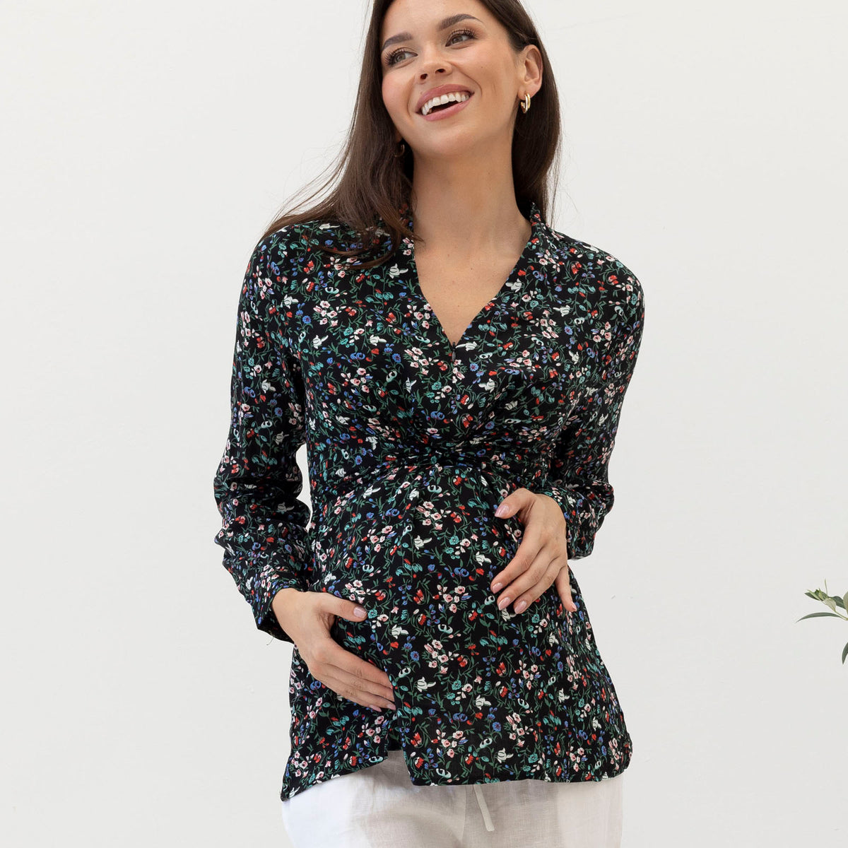 Maternity Zipper Front Work Top - Wild Flowers – Angel Maternity USA