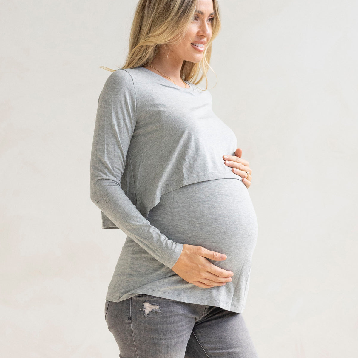 Bamboo Long Sleeve Maternity and Nursing Top - Grey Marl – Angel ...