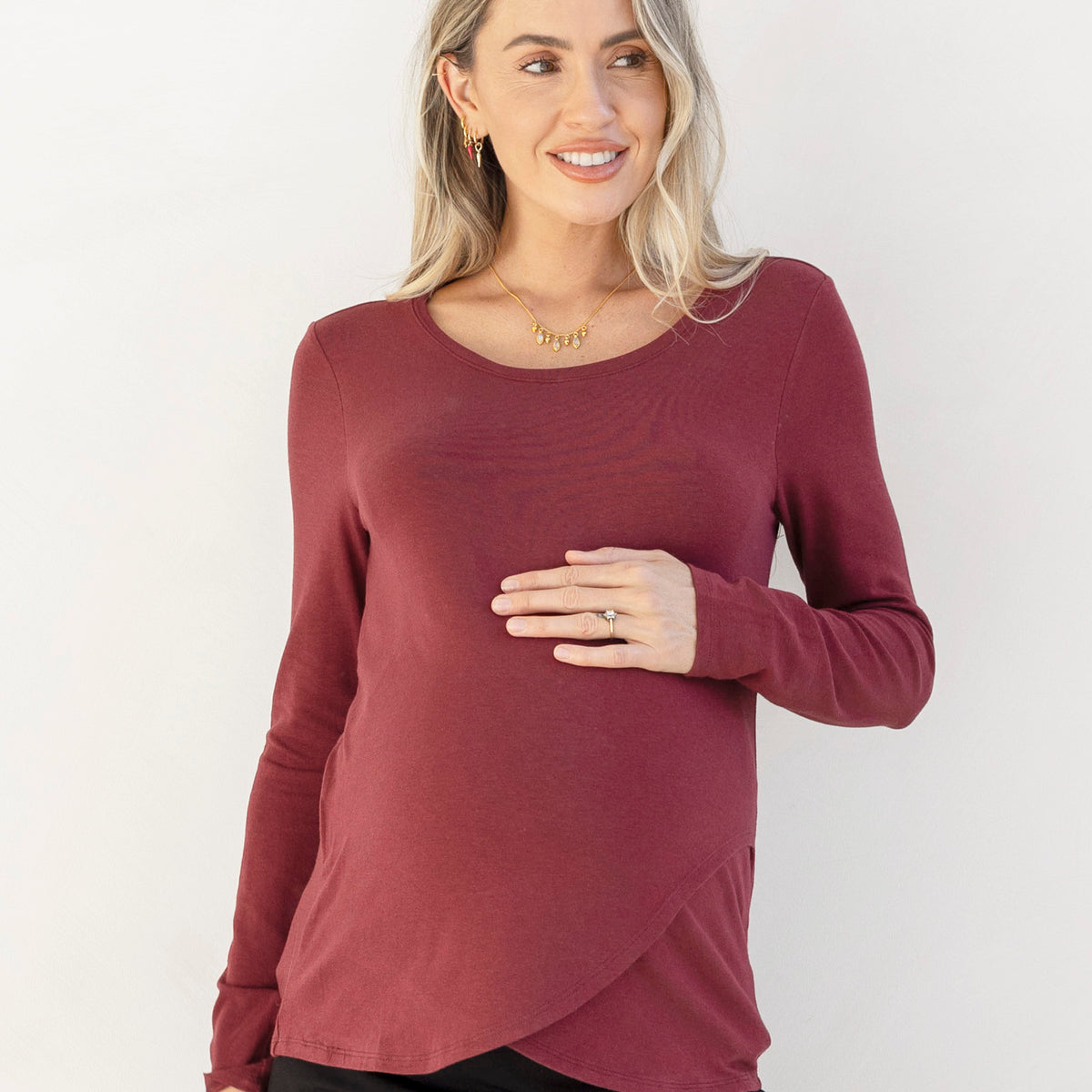 Annie Maternity/ Nursing Soft Nursing Top In Burgundy – Angel Maternity USA