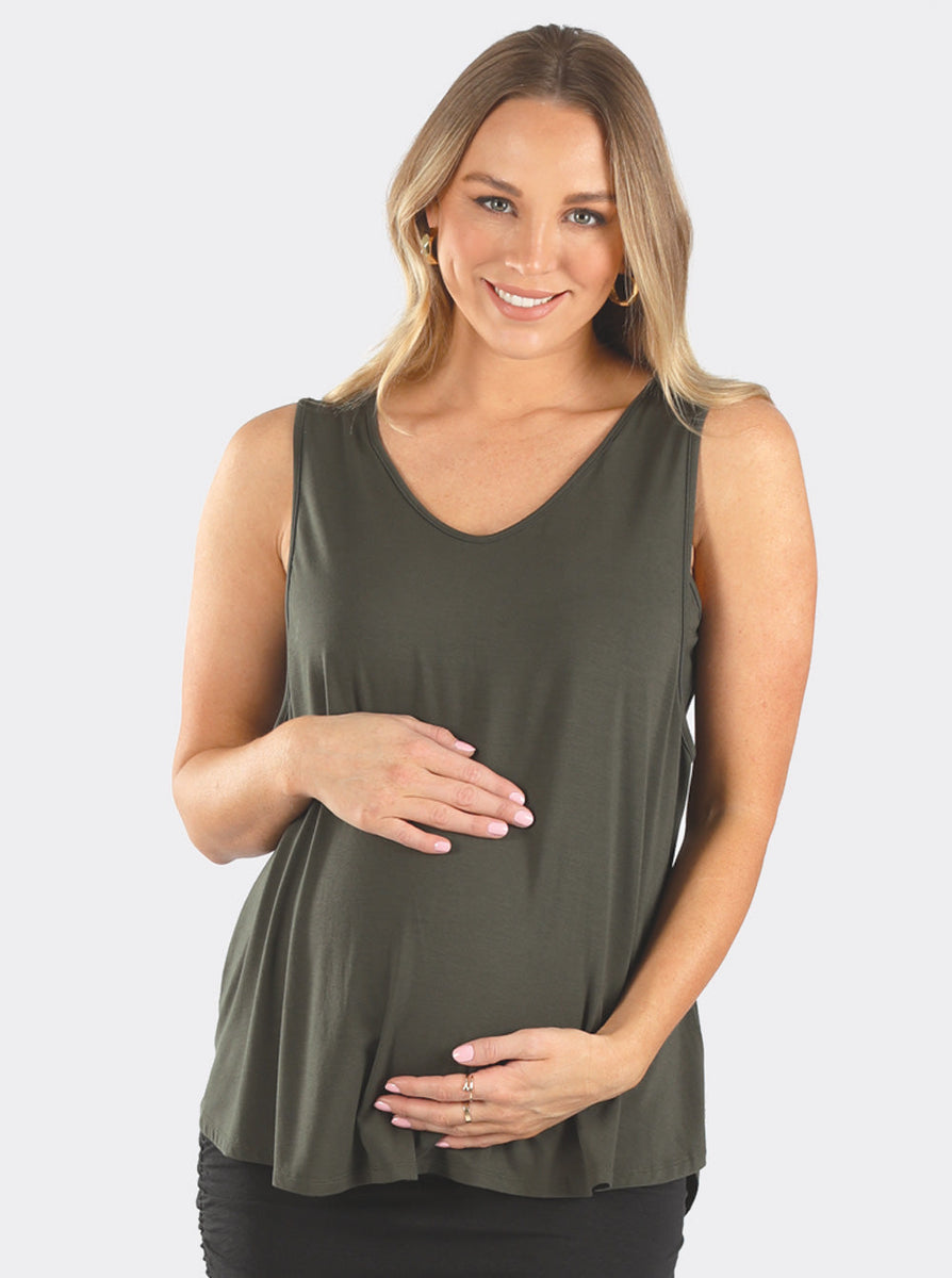 Khaki Maternity Swing Tank with Nursing Opening – Angel Maternity USA