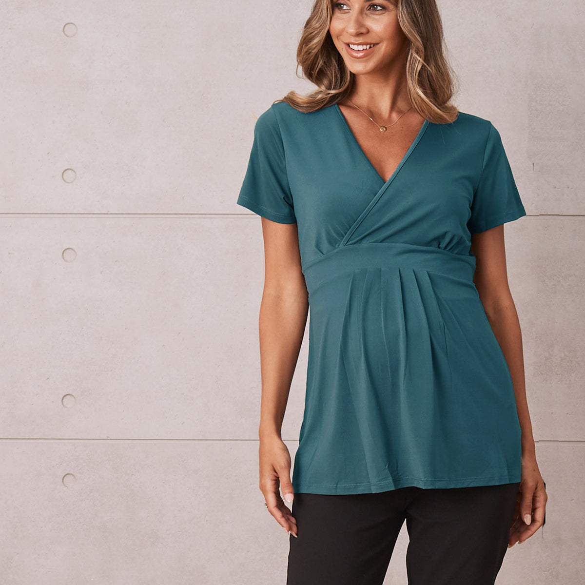 Bree Maternity Crossover Work Top - Teal – Angel Maternity USA