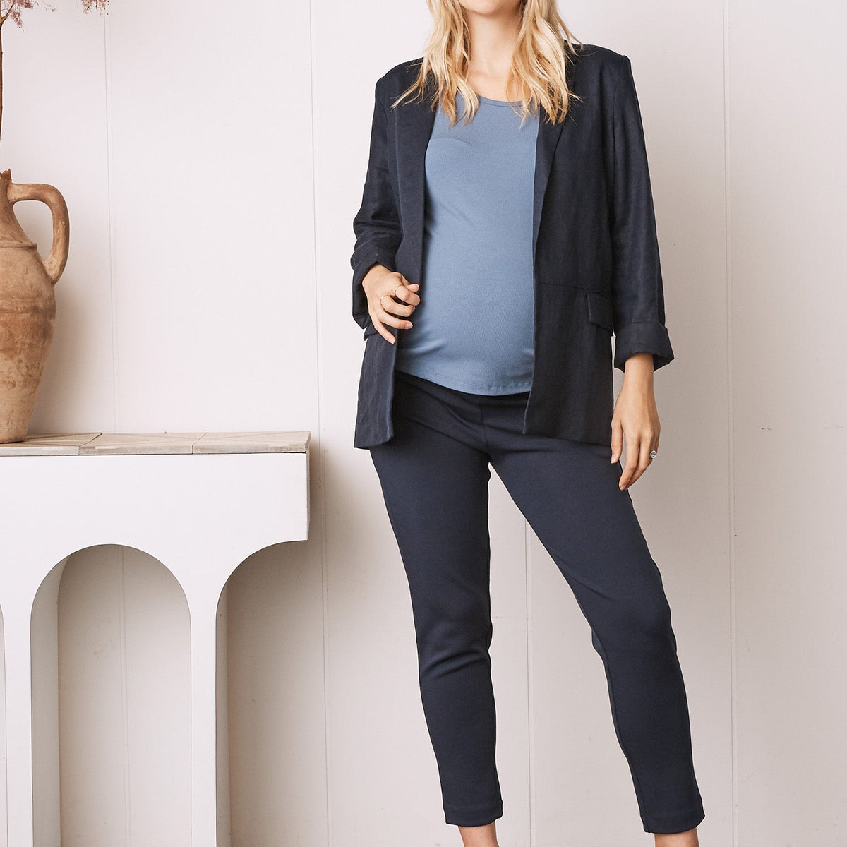 Linen Navy Maternity Jacket – Angel Maternity USA